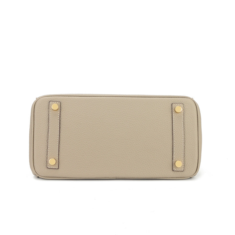 Large Capacity Lychee Pattern Kelly Genuine Cattlehide Leather Handba ...